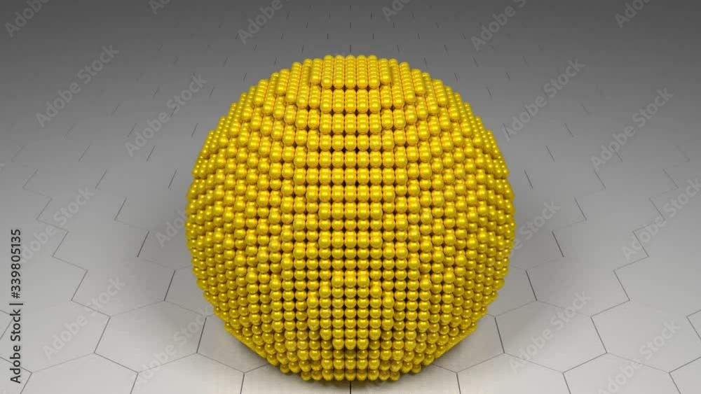 Collapse of a Gold Sphere - 3D Mosaic of little spheres. A number of ...