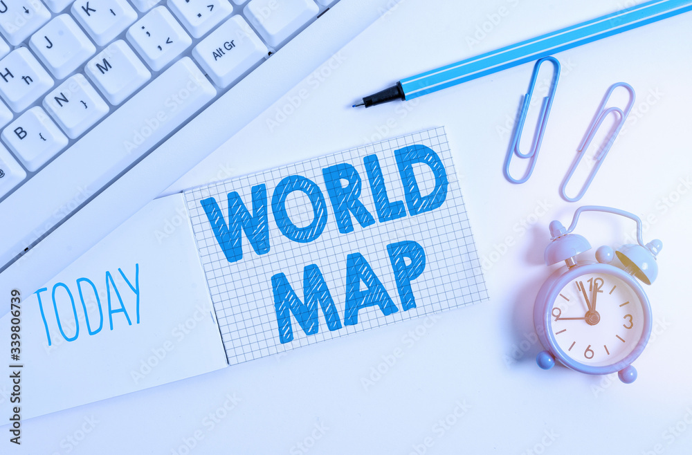 Writing note showing World Map. Business concept for a diagrammatic ...