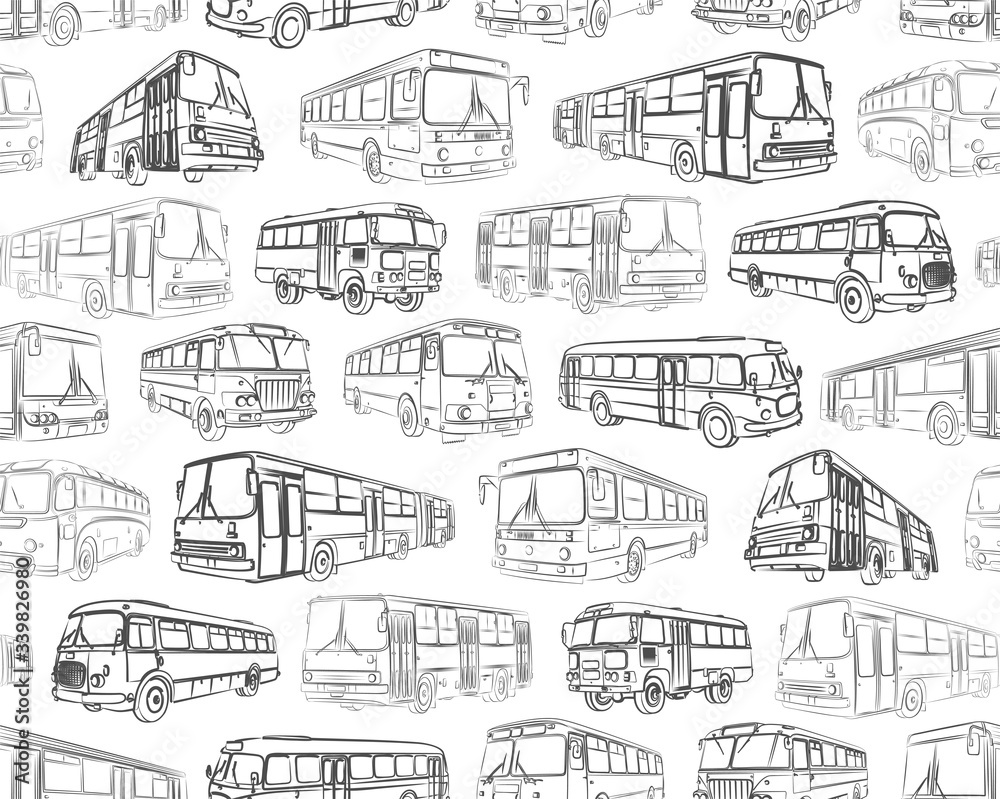 Seamless background with bus sketches. Stock Vector | Adobe Stock