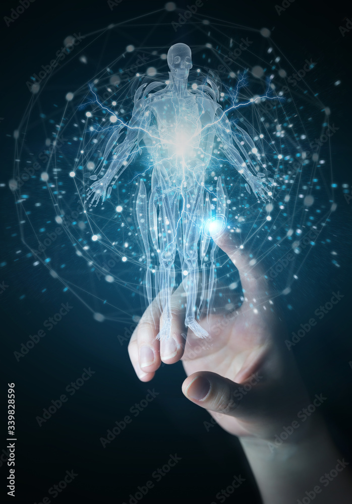 Man hand using digital x-ray human body holographic scan projection 3D rendering Stock Photo ...