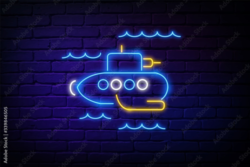 submarine, robot line icon in blue neon style. Signs and symbols can be ...