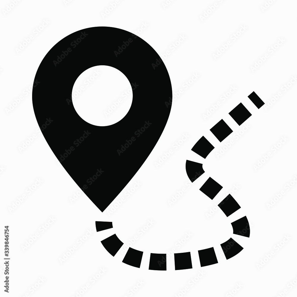 Route location icon, two map pin sign and road or path, start and end ...