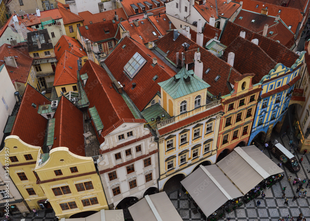 Red roofs of old medieval buildings in Old Town Square (Staromestske ...