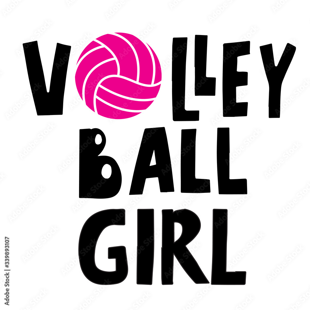 Volleyball black lettering text on white background with ball, vector ...