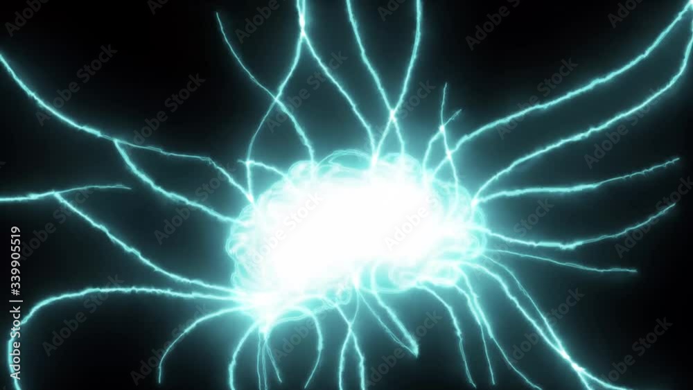 Structure of the human brain, concept. Shining neon lines indicate ...