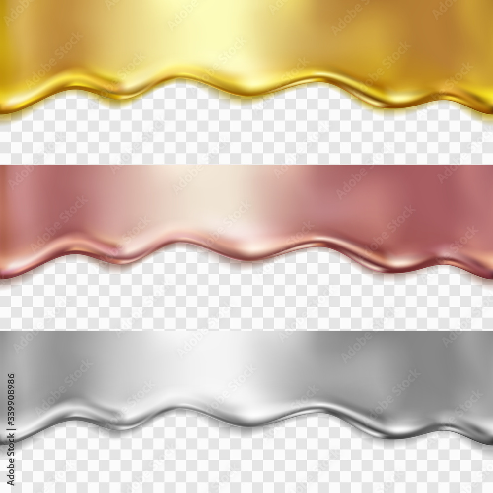 Gold rose, silver drip set isolated on transparent background. Golden ...