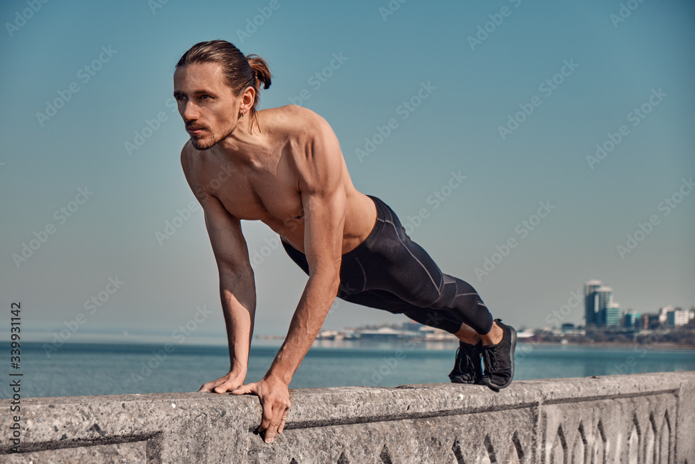 Workout Exercise. Closeup Of Topless Healthy Handsome Active Man With ...