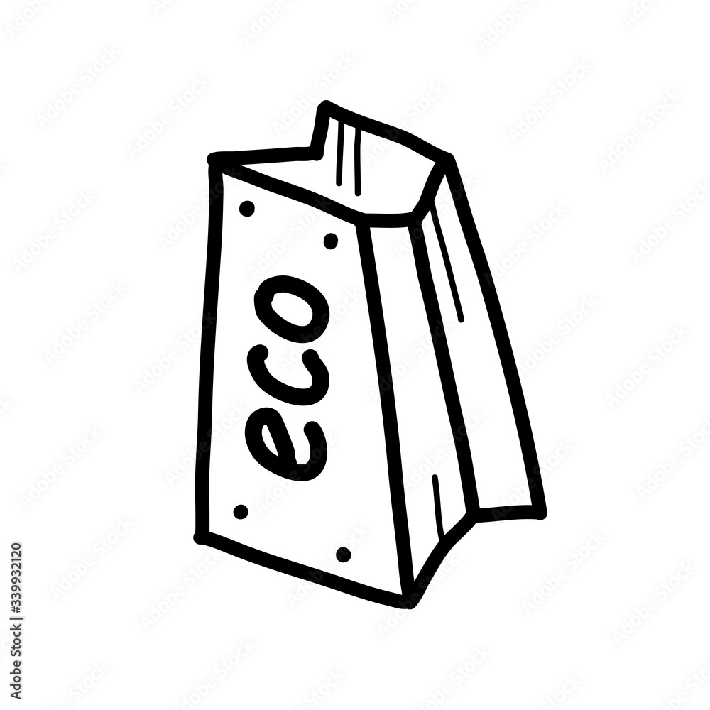 Doodle paper bag on white background. Hand drawn vector illustration ...