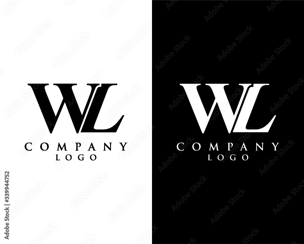 initial letter WL, LW logo type company name black and white design ...