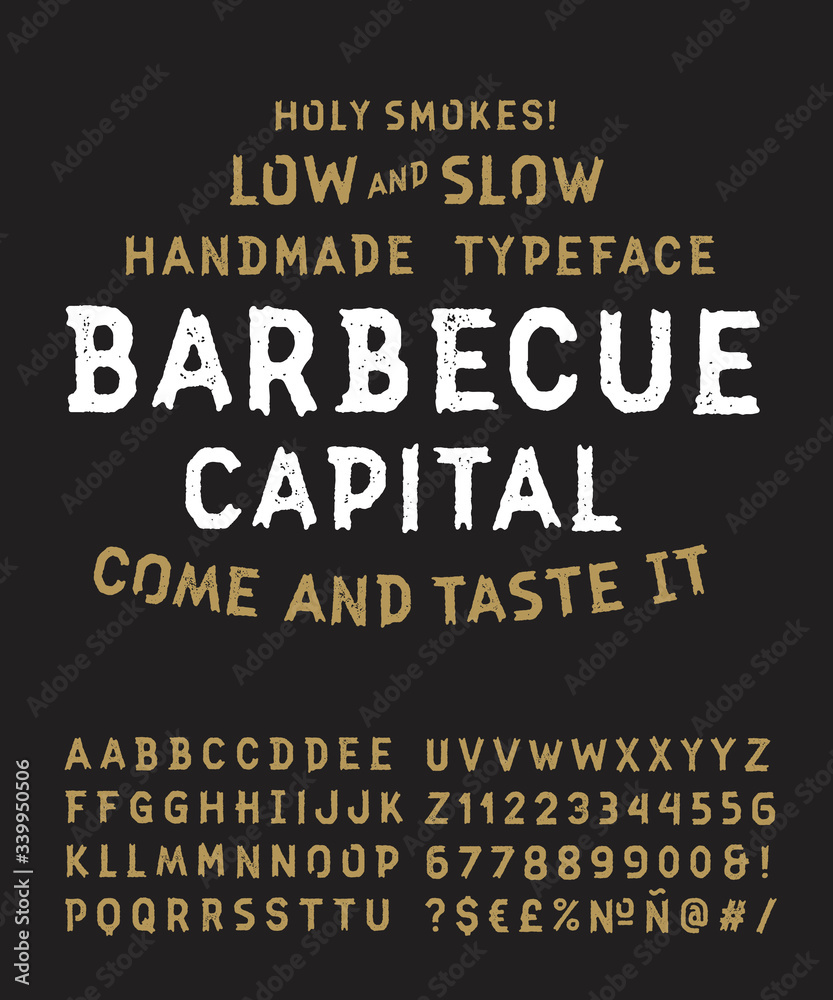 Vintage Textured Original Typeface "Barbecue Capital". Roughen Aged ...