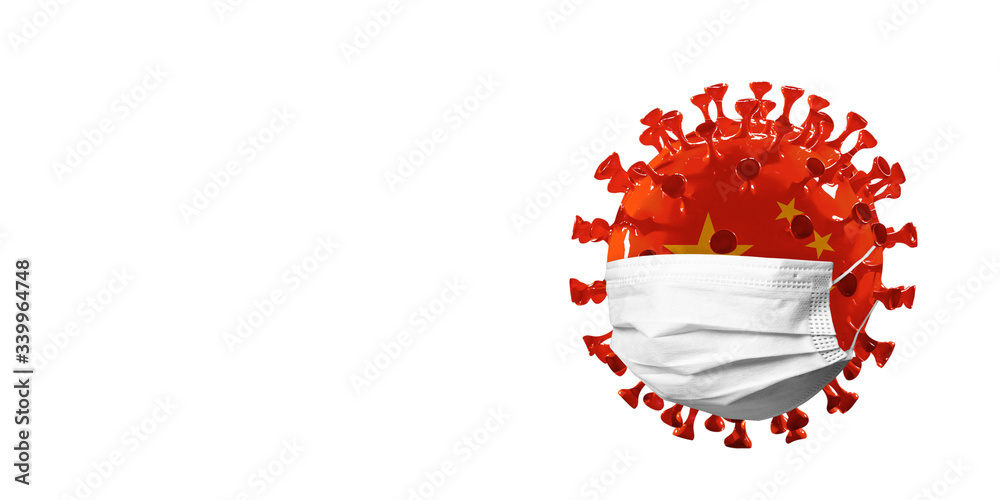 Model of COVID-19 coronavirus colored in national China flag in face ...