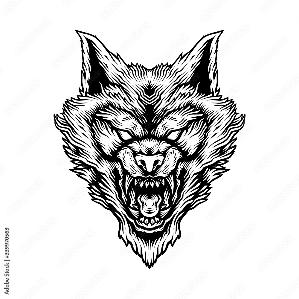 detailed angry wolf head illustration Stock Vector | Adobe Stock