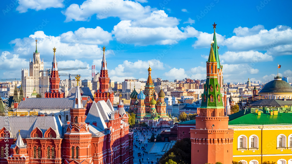 St. Basil's Cathedral ancient architecture on Red Square in Moscow City ...
