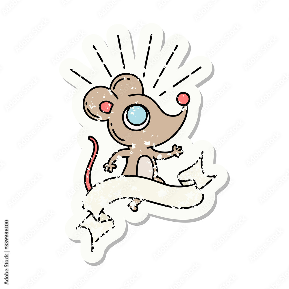 grunge sticker of tattoo style mouse character Stock Vector | Adobe Stock