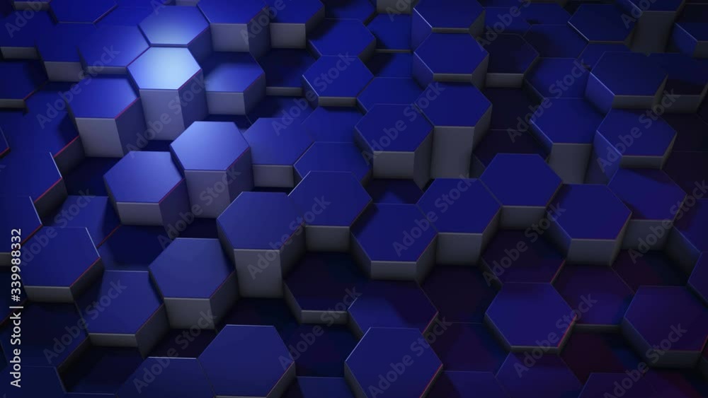 An abstract hexagonal geometric surface cyclically moves in virtual space. Chaotic vibrations of ...