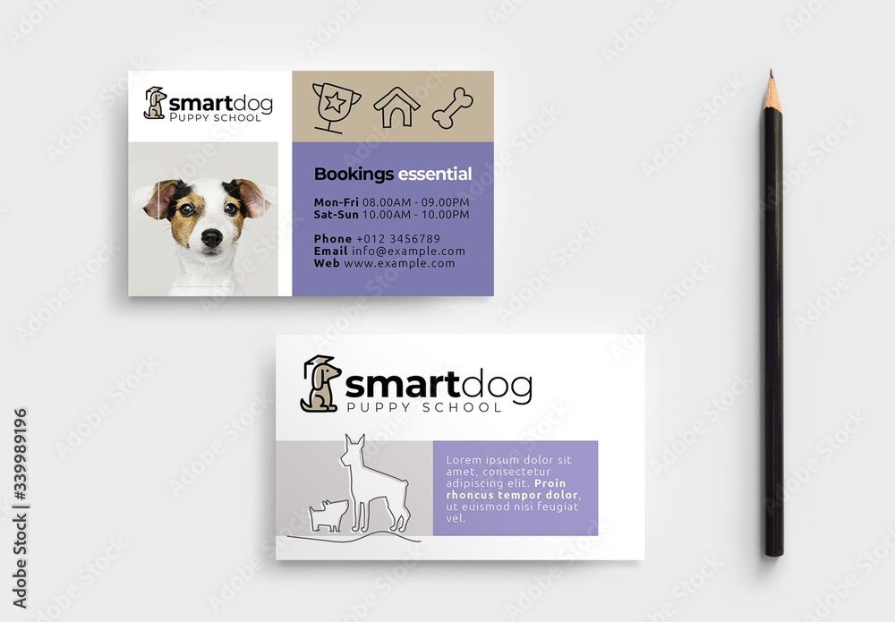 Business Card Layout with Puppy Dog Illustrations Stock Template ...