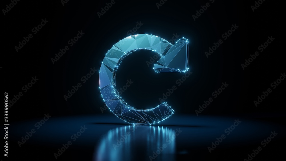 3d rendering wireframe neon glowing symbol of redo on black background ...