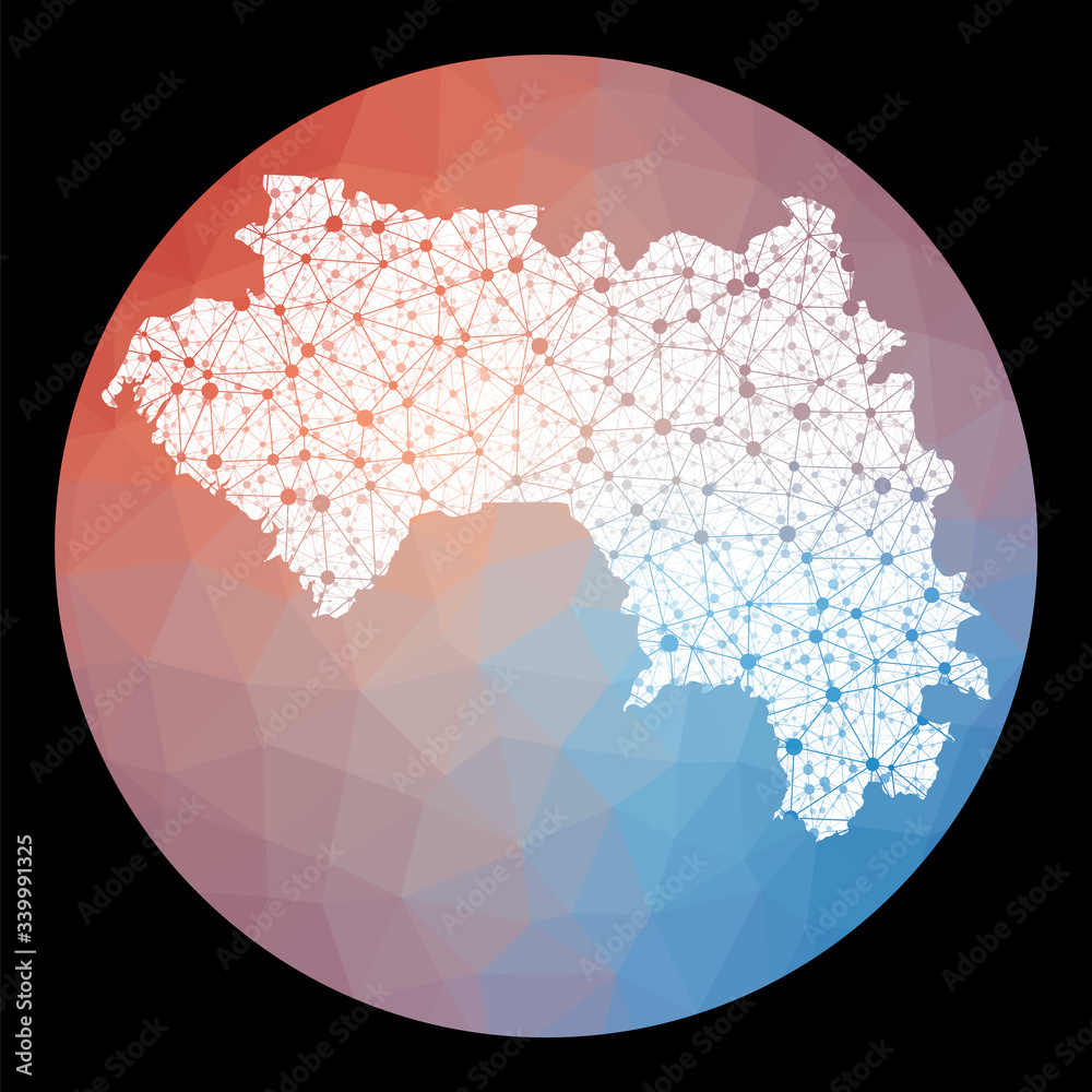 Vector network Guinea map. Map of the country with low poly background. Rounded Guinea ...