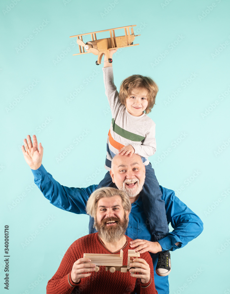 Family relationship between Grandfather Father and Grandson. Man in ...