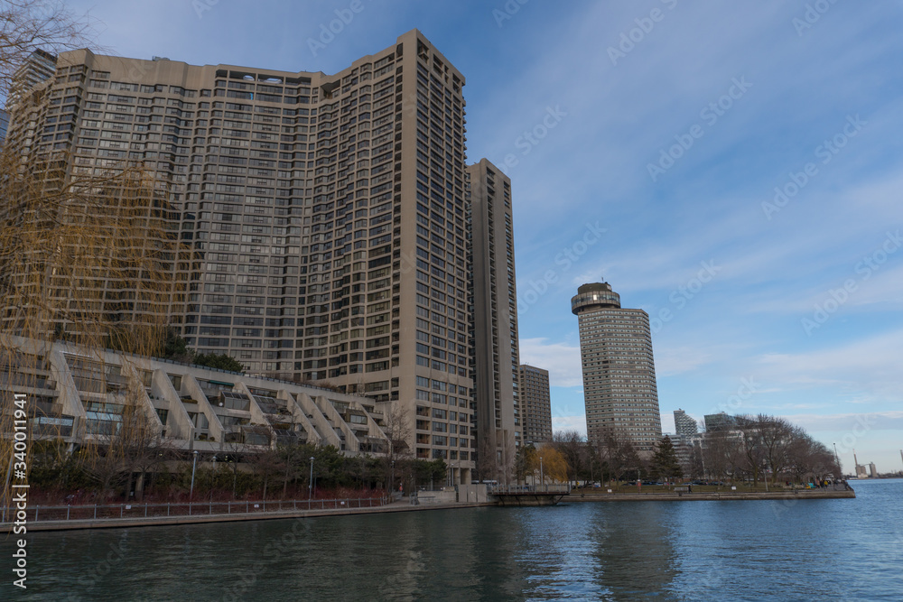 Generic day time exterior establishing shot of luxury high rise ...