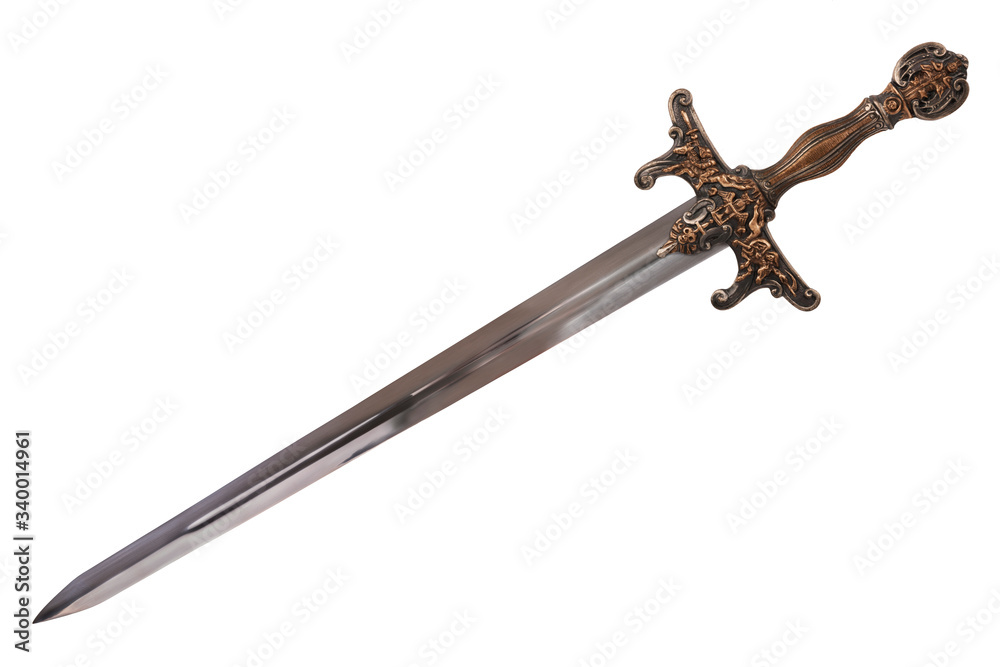 Sword disposed by diagonal, isolated on white background. Cut out ...