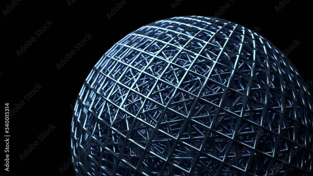 Blue spherical wireframe. Metal frame of a sphere made of iron rods ...