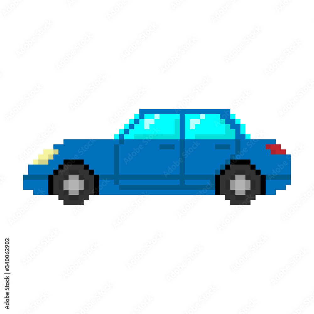 Pixel car icon. Blue sedan. Side view. Vector graphic illustration ...