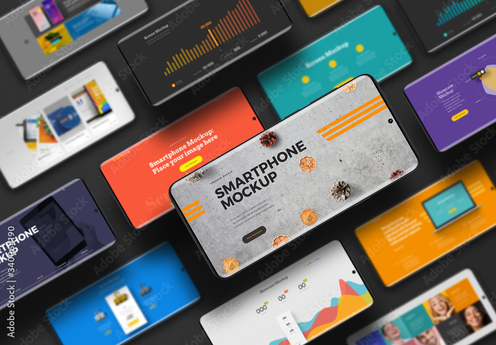 Landscape Smartphones Mockup Stock Template | Adobe Stock