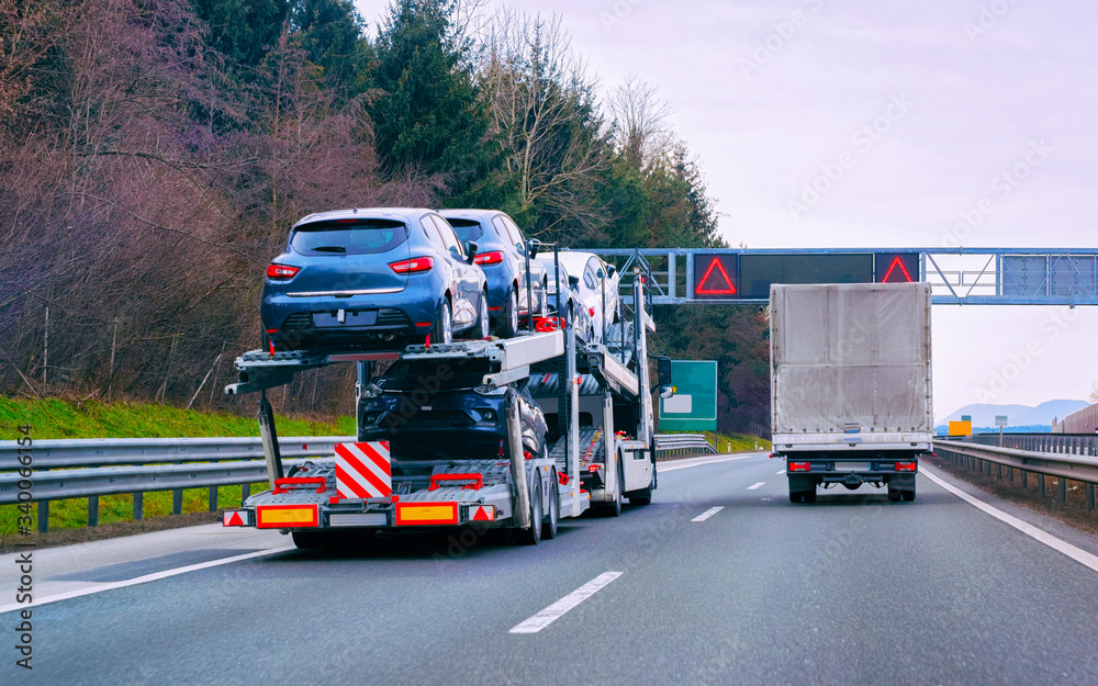 Car carrier transporter truck on road European transport reflex Stock ...