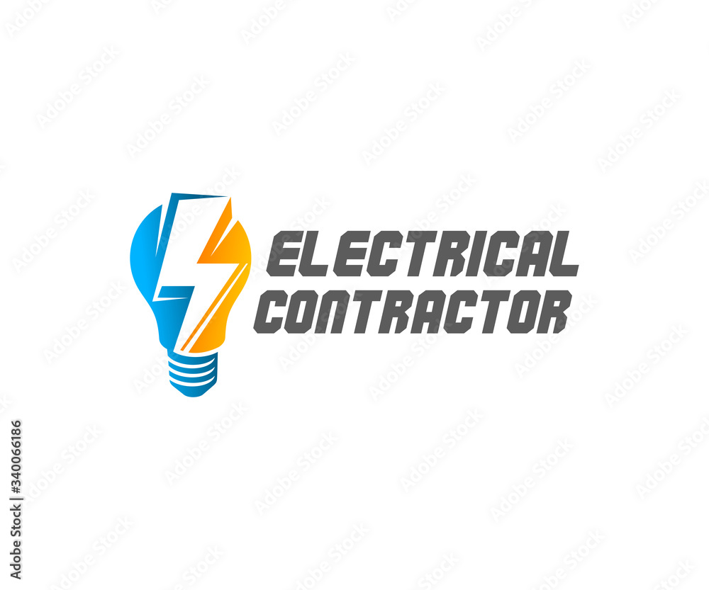 Electrical contractor, light bulb and lightning, logo design. Electric ...