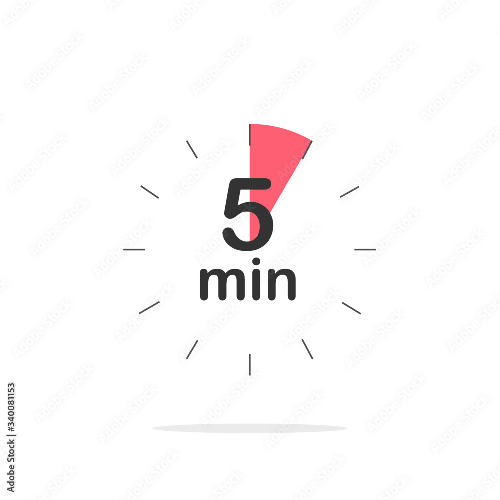5 minutes timer. Stopwatch symbol in flat style. Editable isolated ...