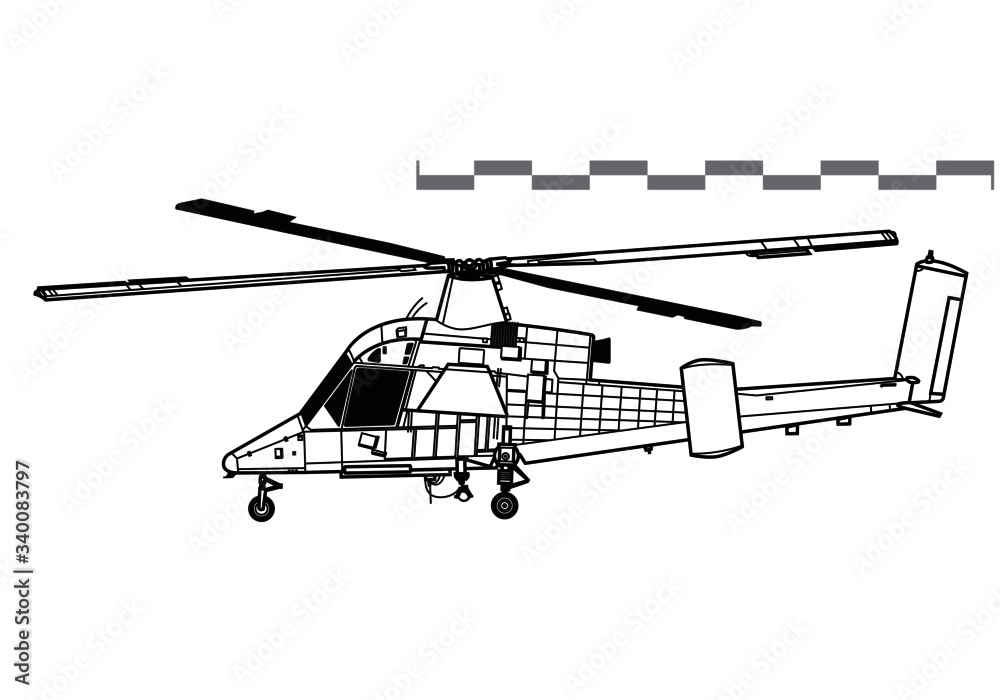 Kaman K-MAX. Vector drawing of transport helicopter. Side view. Image ...