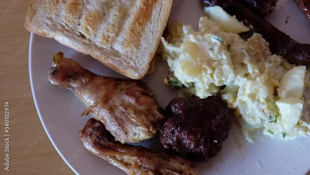 Traditional South African Braai Meat meal with bread toasty sausage ...