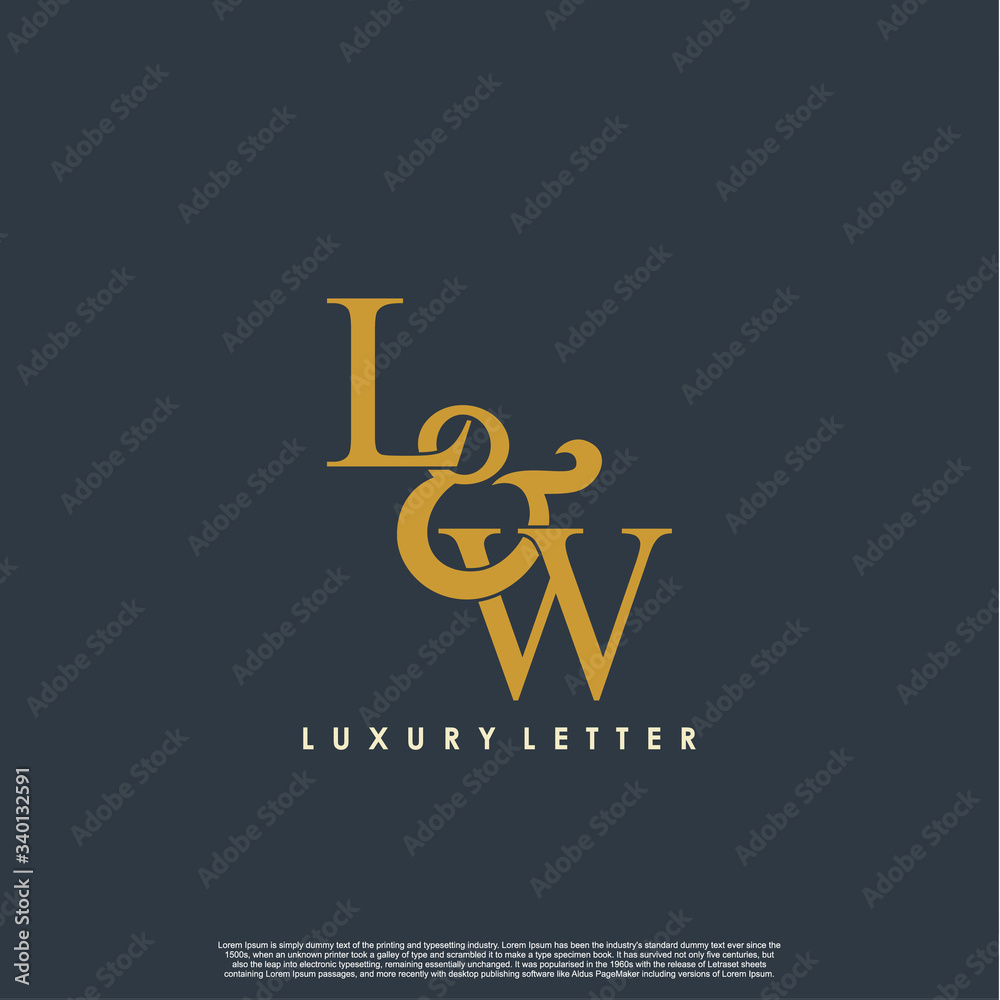 Initial letter L & W LW luxury art vector mark logo, gold color on ...