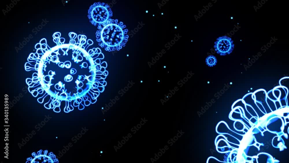 blue glowing holographic image of coronavirus like covid-19 virus or ...