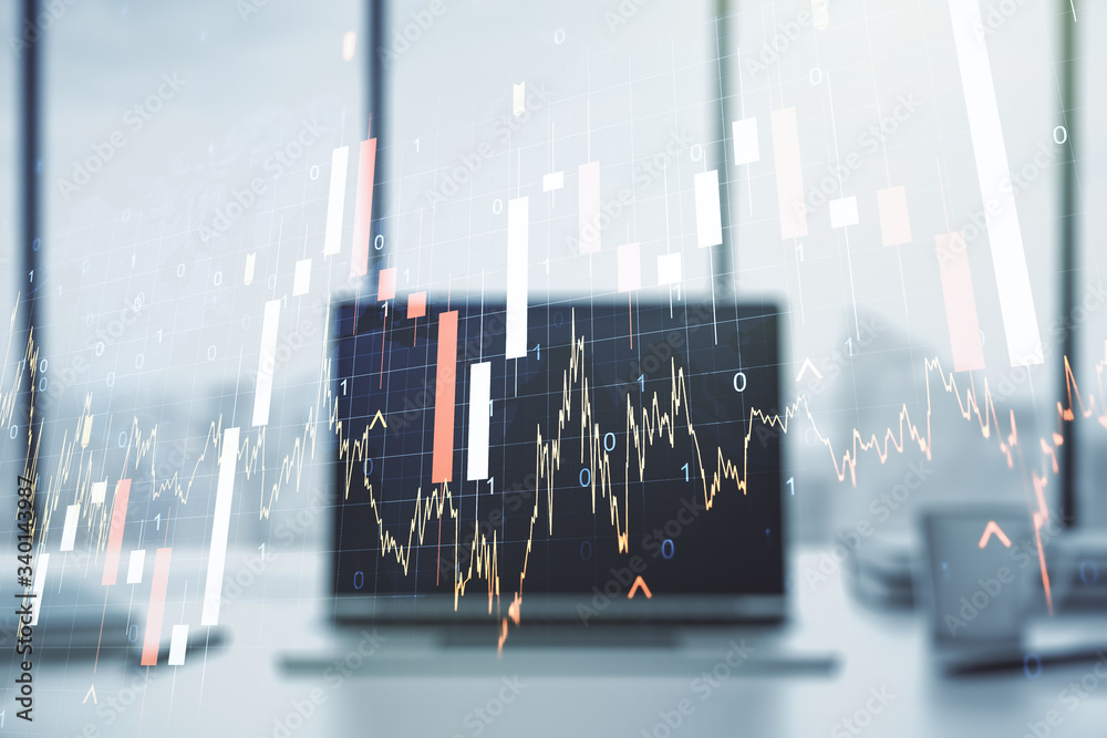 Abstract creative financial graph with world map on modern computer ...