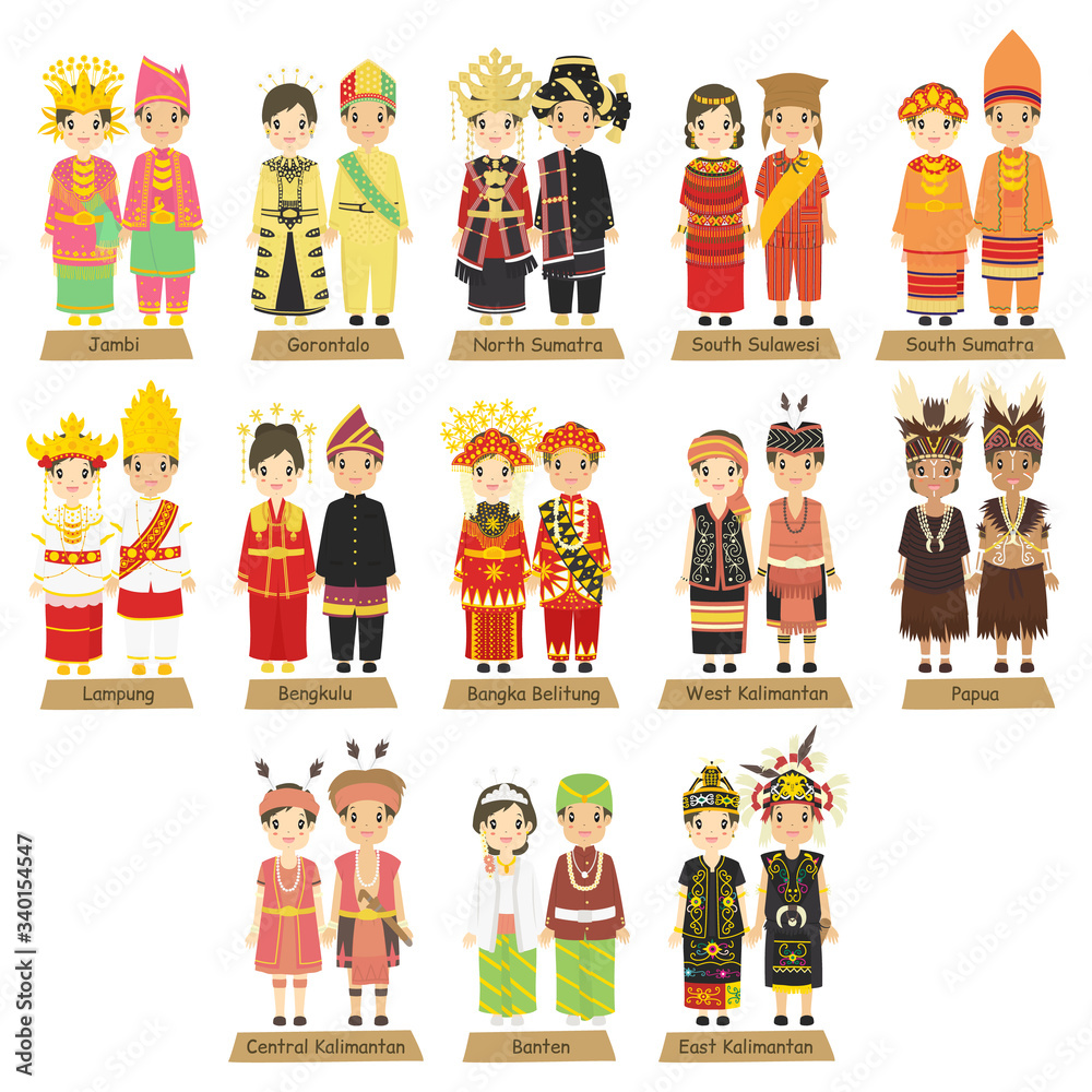 Vettoriale Stock Indonesian Couples Wearing Indonesian Traditional