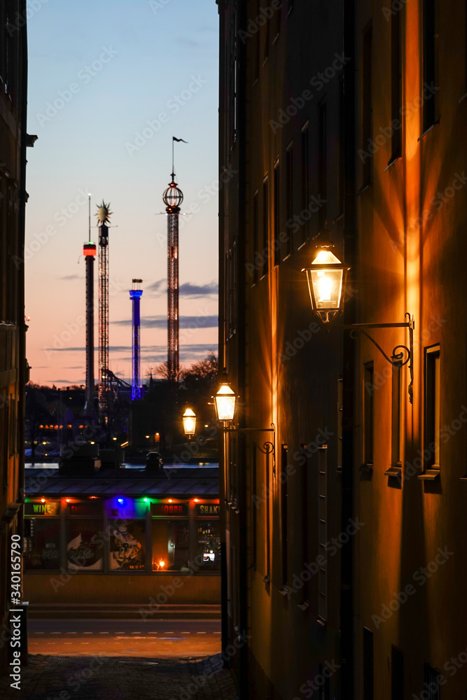 Stockholm, Sweden The Old Town or Gamla Stan at dawn and an alley ...