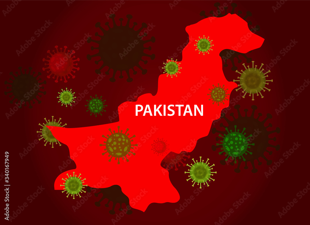 Pakistan map with covid-19 virus concept. Coronavirus is spread to all ...