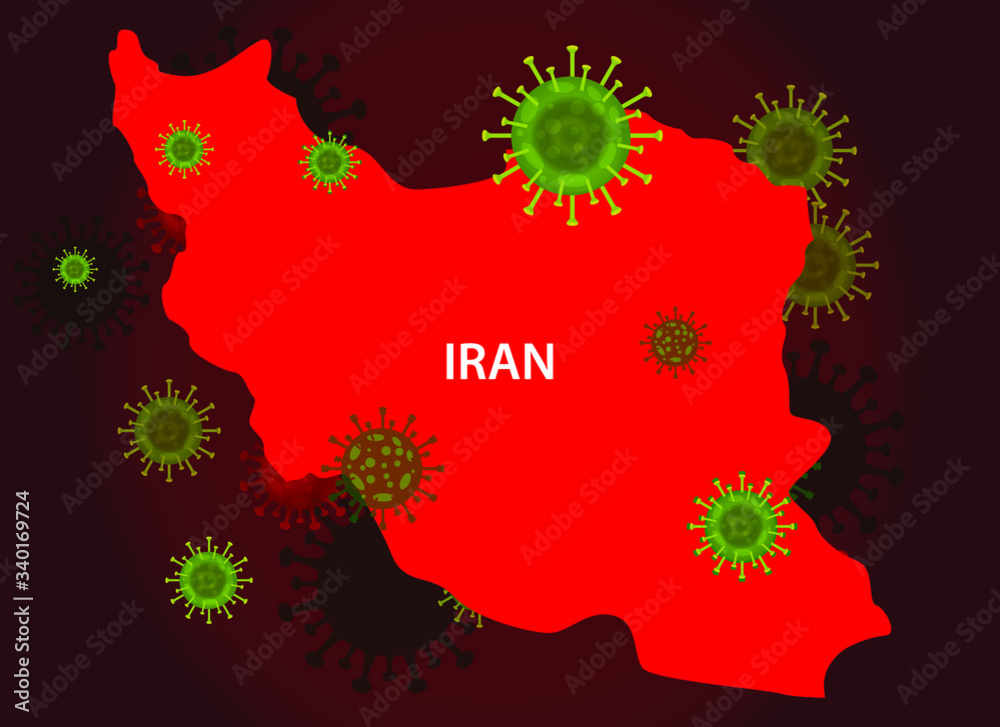 Vetor de Iran map with covid-19 virus concept. Coronavirus is spread to ...