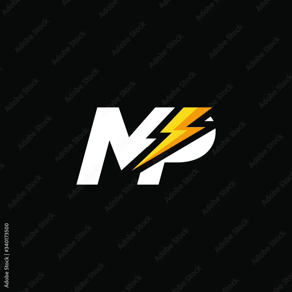 Initial Letter MP with Lightning Stock Vector | Adobe Stock