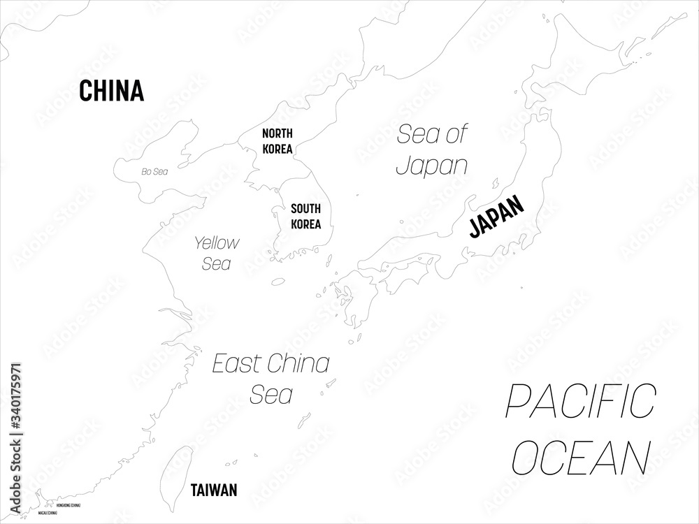 East Asia map. High detailed political map of eastern region with ...
