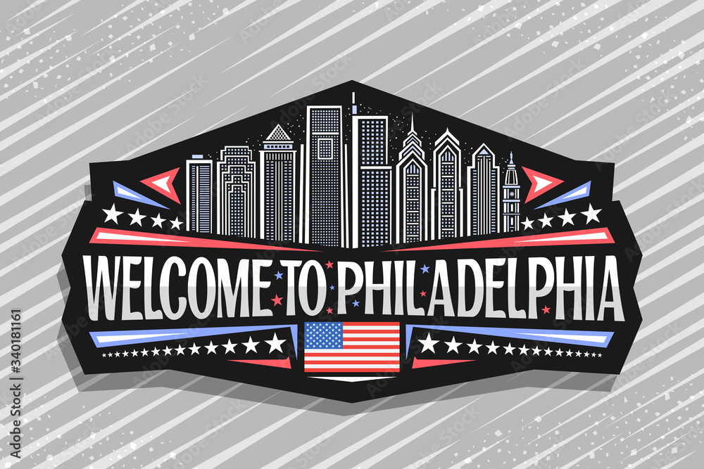 Vector logo for Philadelphia, black decorative sticker with line ...