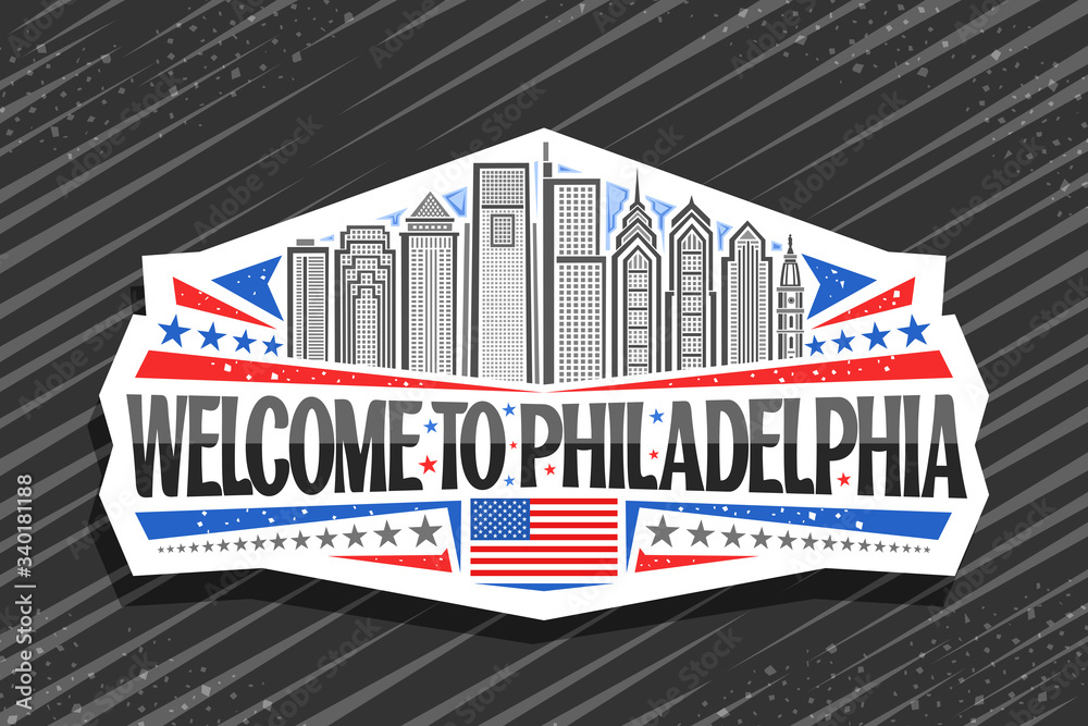 Vector logo for Philadelphia, white decorative badge with line ...
