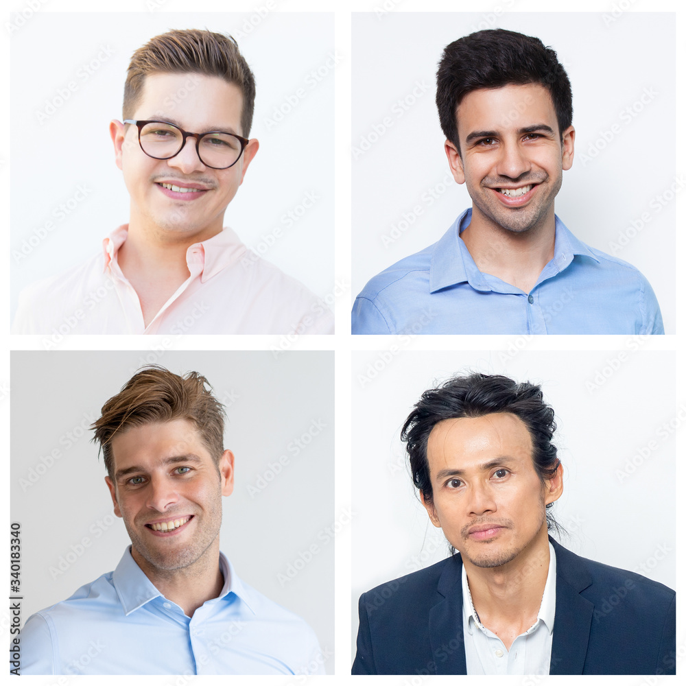 Set of portraits of smiling male of different nationalities ...
