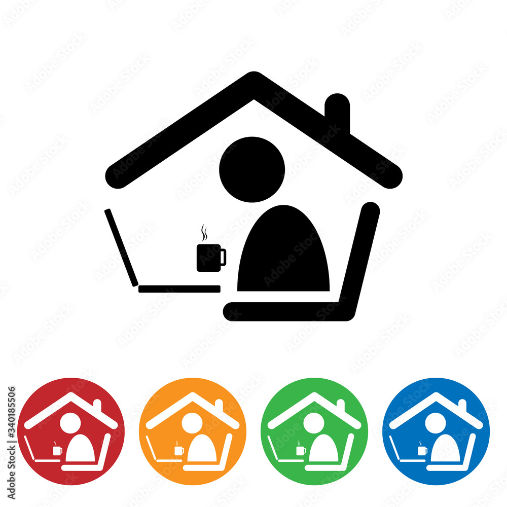 Work from home icon vector. Working on computer at home. Night Work ...