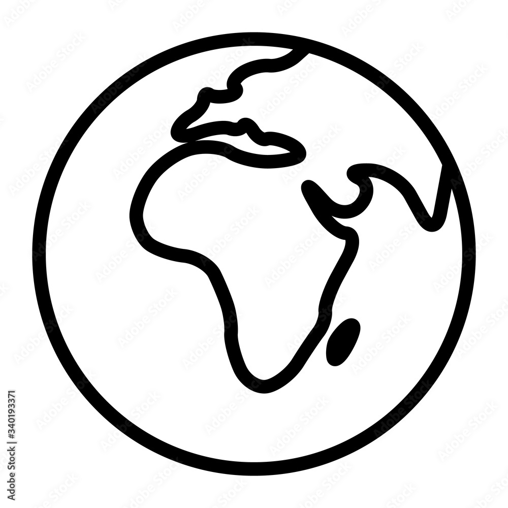 Simplified outline Earth globe with map of World focused on Africa ...