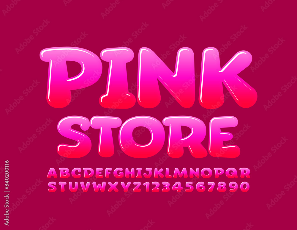 Vector glossy Sign Pink Store. Modern Stylish Font. Creative Alphabet ...