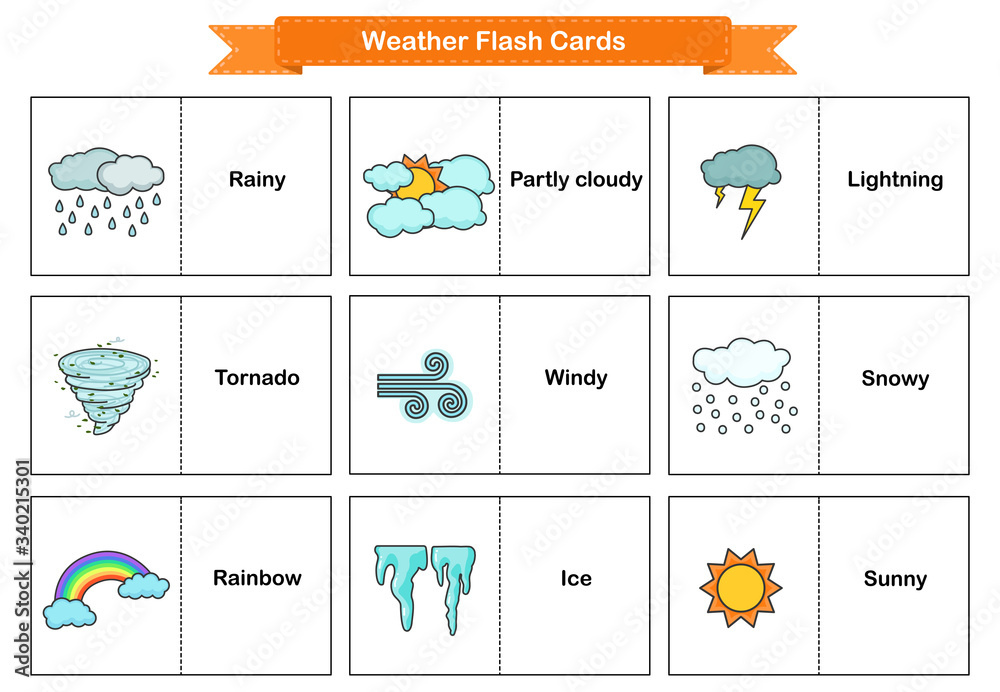 Weather Flash Cards - Collection оf environment and weather. Stock ...