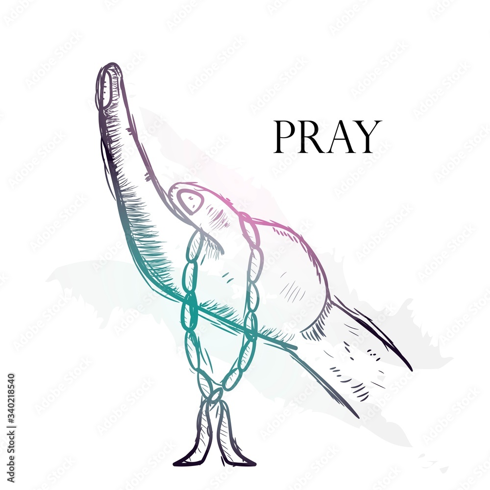Praying hands, religious hand drawn vector illustration. Symbolic for ...